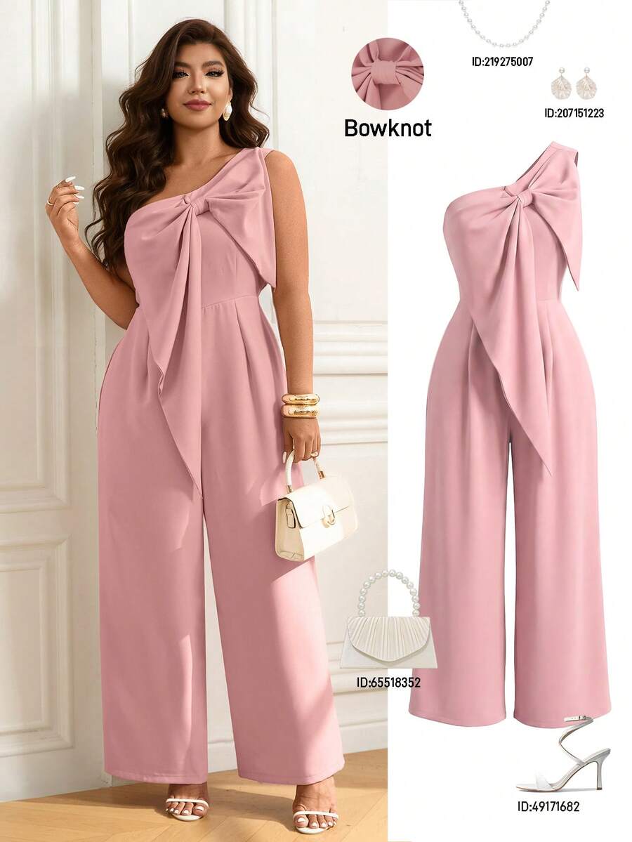 Femmeverse Plus Size Women's Elegant Fashion, Bow Design, Asymmetrical ...