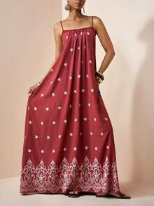 Zivah Women's Floral Print Loose Summer Dress,Dark Red Boho Beach ...