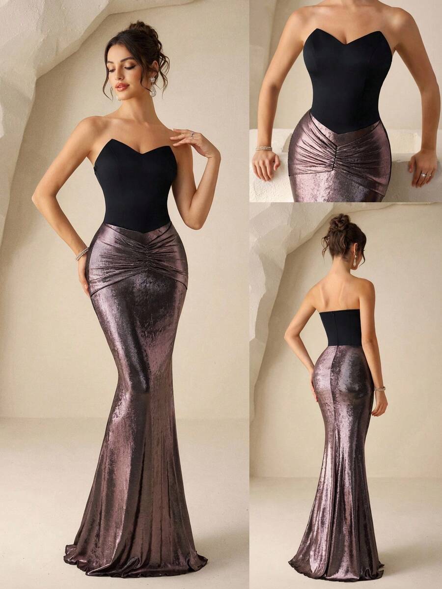 Coutiva Elegancka, wieczorowa sukienka damska z kontrastowym ...