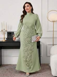 Modelyn Plus Size Women Floral 3D Decor Elegant Cinched Waist A-Line ...