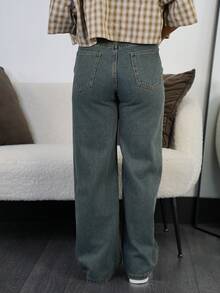 SAYEHFBABY Jeans femme à jambes larges, bleu vintage lavé, coupe longue ...