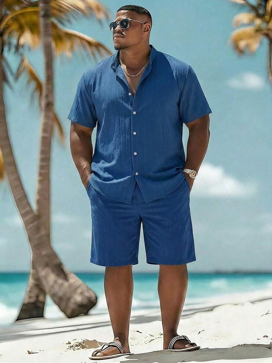 Horizaway Plus Size Men's Solid Color Short Sleeve Single-Breasted ...