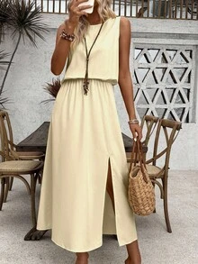Breezaya Women's Pale Yellow Summer Casual Vacation Holiday Maxi Dress ...
