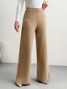 EURMUSE High Waist Wide Leg Knit Pants Lounge Office Beige Autumn ...