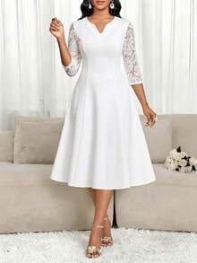 SHEIN Lady White,Summer,Elegant,Wedding Guest Dresses For Women,Lace ...