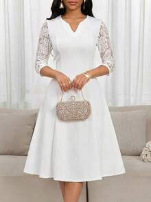 SHEIN Lady White,Summer,Elegant,Wedding Guest Dresses For Women,Lace ...