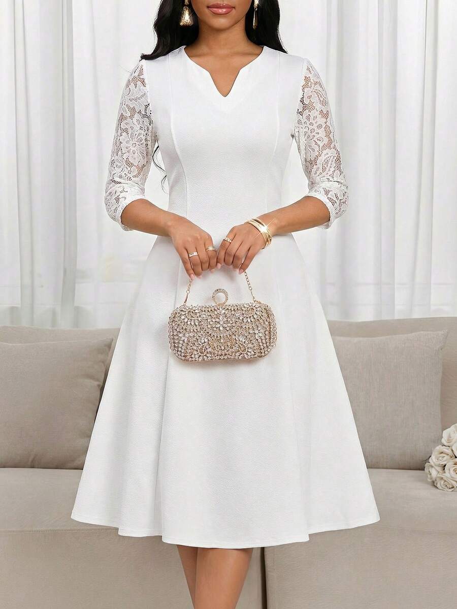 SHEIN Lady White,Summer,Elegant,Wedding Guest Dresses For Women,Lace ...