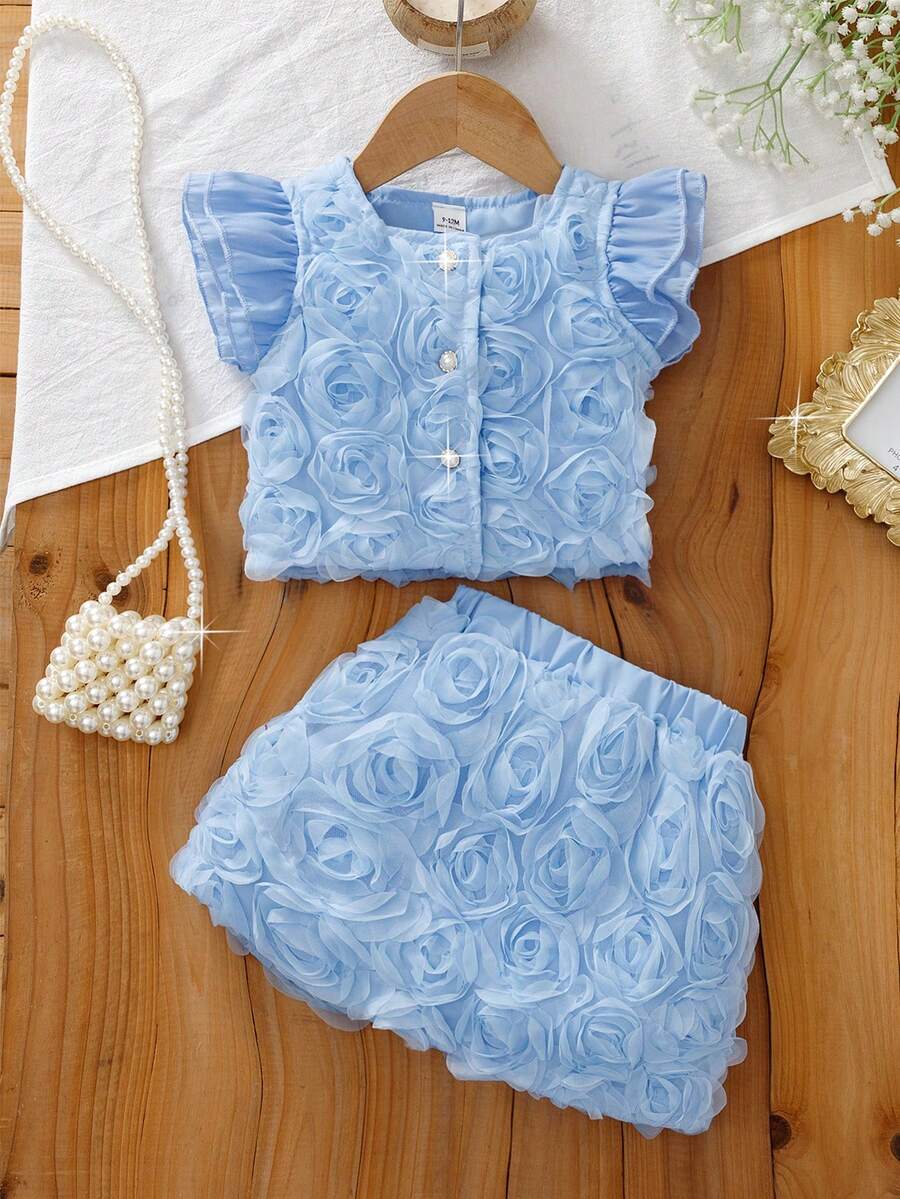 SHEIN 2 piezas Conjunto de verano azul claro para niña pequeña Elegante ...