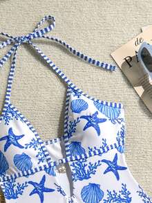 Swim Mod Women Summer Beach Vacation One-Piece Swimsuit,White Marine ...