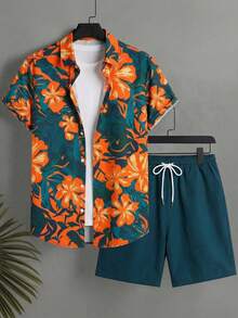 Horizaway Plus Size Men's Light Blue Floral Summer Boho Holiday ...