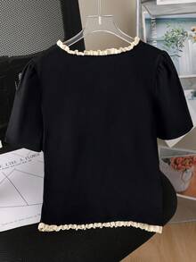 Tween Girls' Casual Vacation Style Contrast Color Ruffle Lace Trim ...