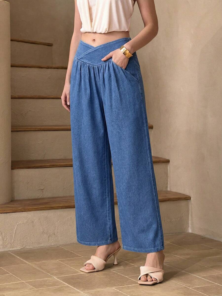 SHEIN LUNE Jeans casual in denim con vita sovrapposta | SHEIN ITALIA