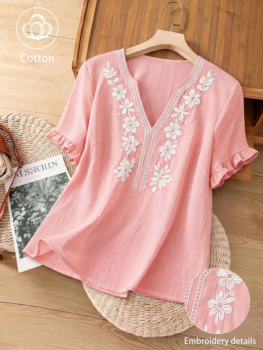 Linhara Plus Size Women Casual Minimalist Countryside Style Small V ...