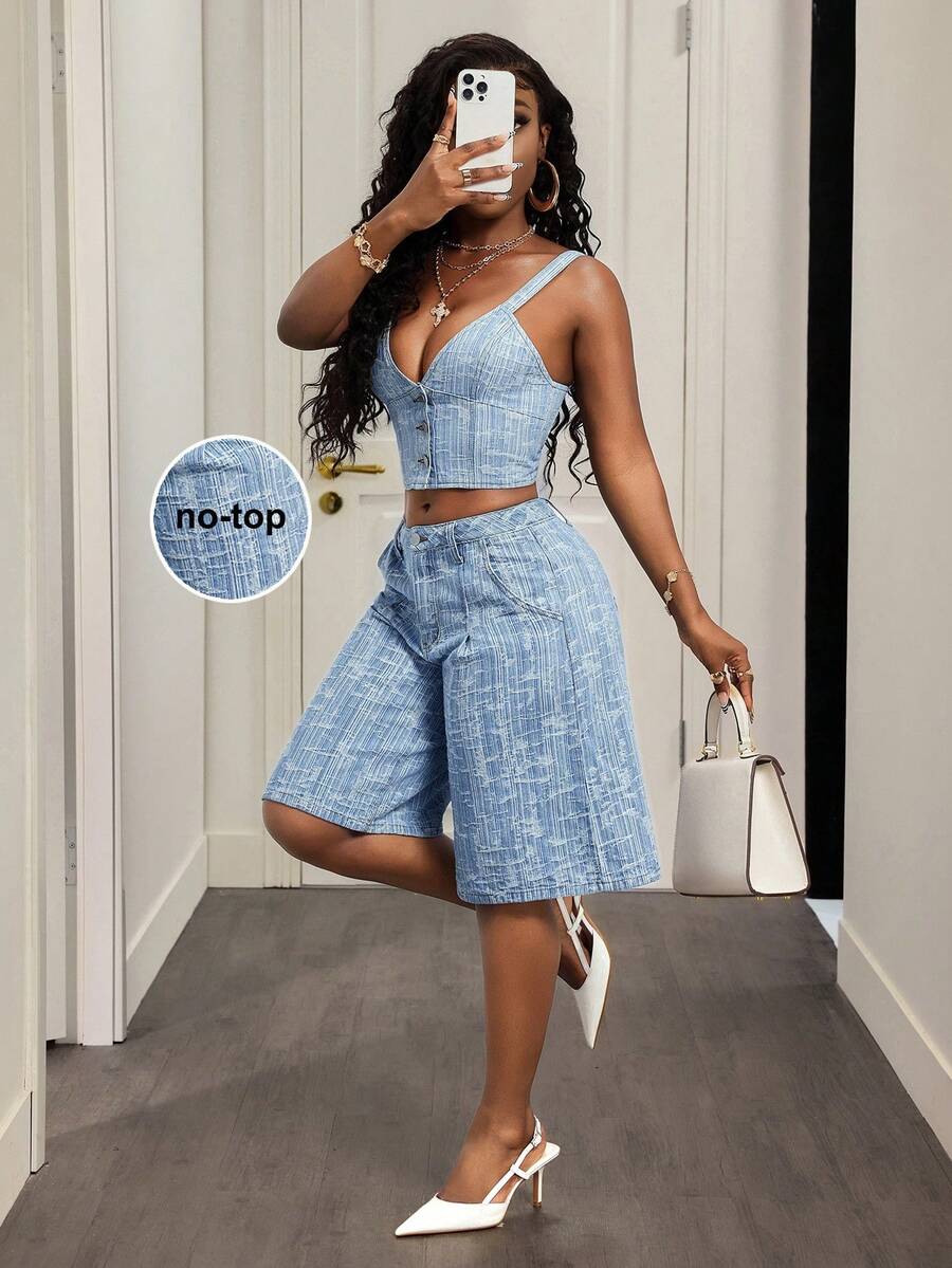 Slaydiva Women's All-Over Print Slant Pocket Casual Wide Leg Denim ...