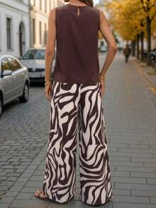 Editum Women's Brown Sleeveless Shirt And Zebra Print Pants 2 Pieces ...