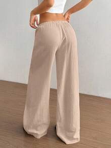Flirla Women's Ultra Low-Rise Casual Cotton Wide Leg Baggy Pants ...
