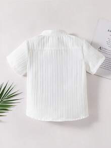 1pc Young Boy Mandarin Collar Solid Texture Pocket Short Sleeve Shirt ...
