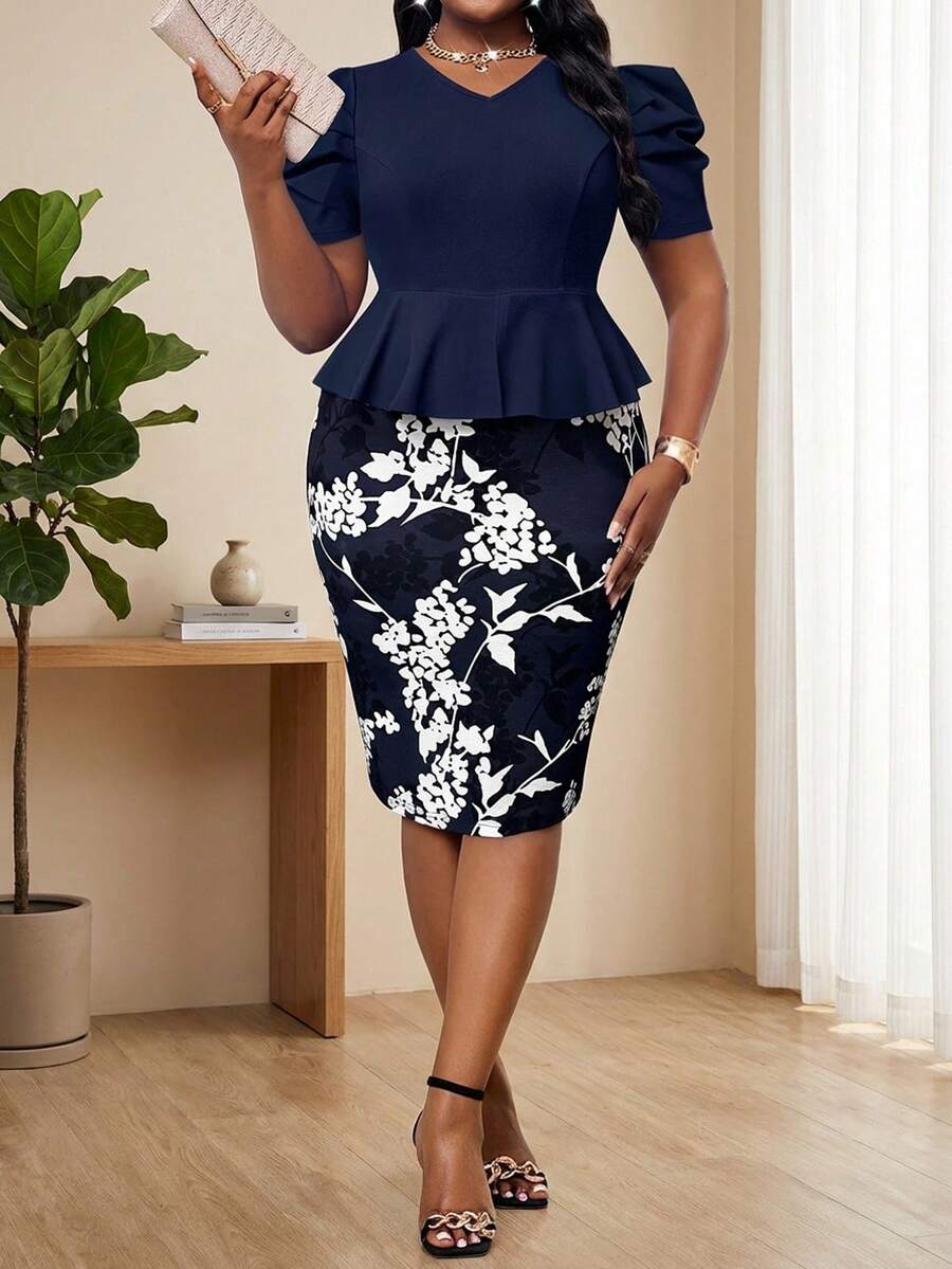 SHEIN Lady Conjunto de dos piezas con blusa de manga abullonada y ...