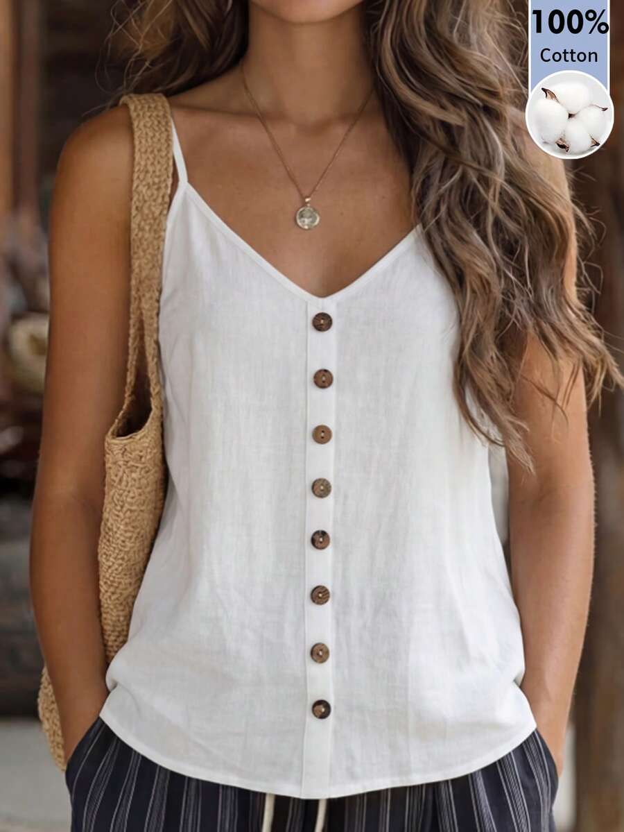 EMERY ROSE Women's Solid Color Casual Loose Buttoned Camisole | SHEIN