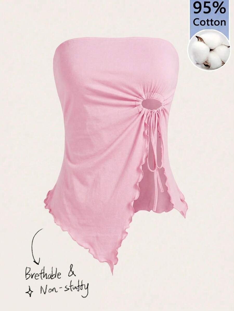 SHEIN ICON Top tubo ajustado con dobladillo asimétrico y cordón, 95% ...