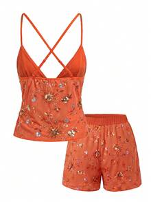 Ellevyn Women's Burnt Orange Boho Summer Deep V-Neck Cami Top ...