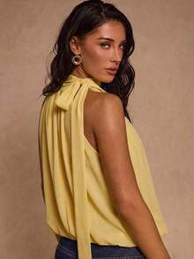 SHEIN Glamour Women's Butter Yellow Satin Halter Blouse, Elegant French ...