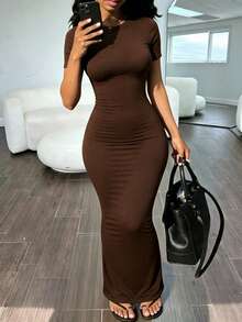 INAWLY Solva Women's Casual Solid Color Slim Fit Dress, Summer | SHEIN UK