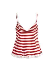 ROMWE Fairycore Summer Casual Striped Lace Trim Camisole | SHEIN UK