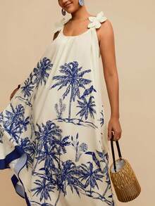 Travachic Vestido Casual Solto Sem Mangas com Estampa de Palmeira, Plus ...