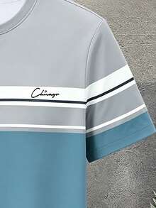 NEOREFINED Men's Casual Retro Striped Contrast Color Chicago Graphic T ...