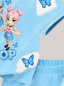 2pcs/Set Young Girl 3D Printed Short Sleeve Top And Shorts Set ...
