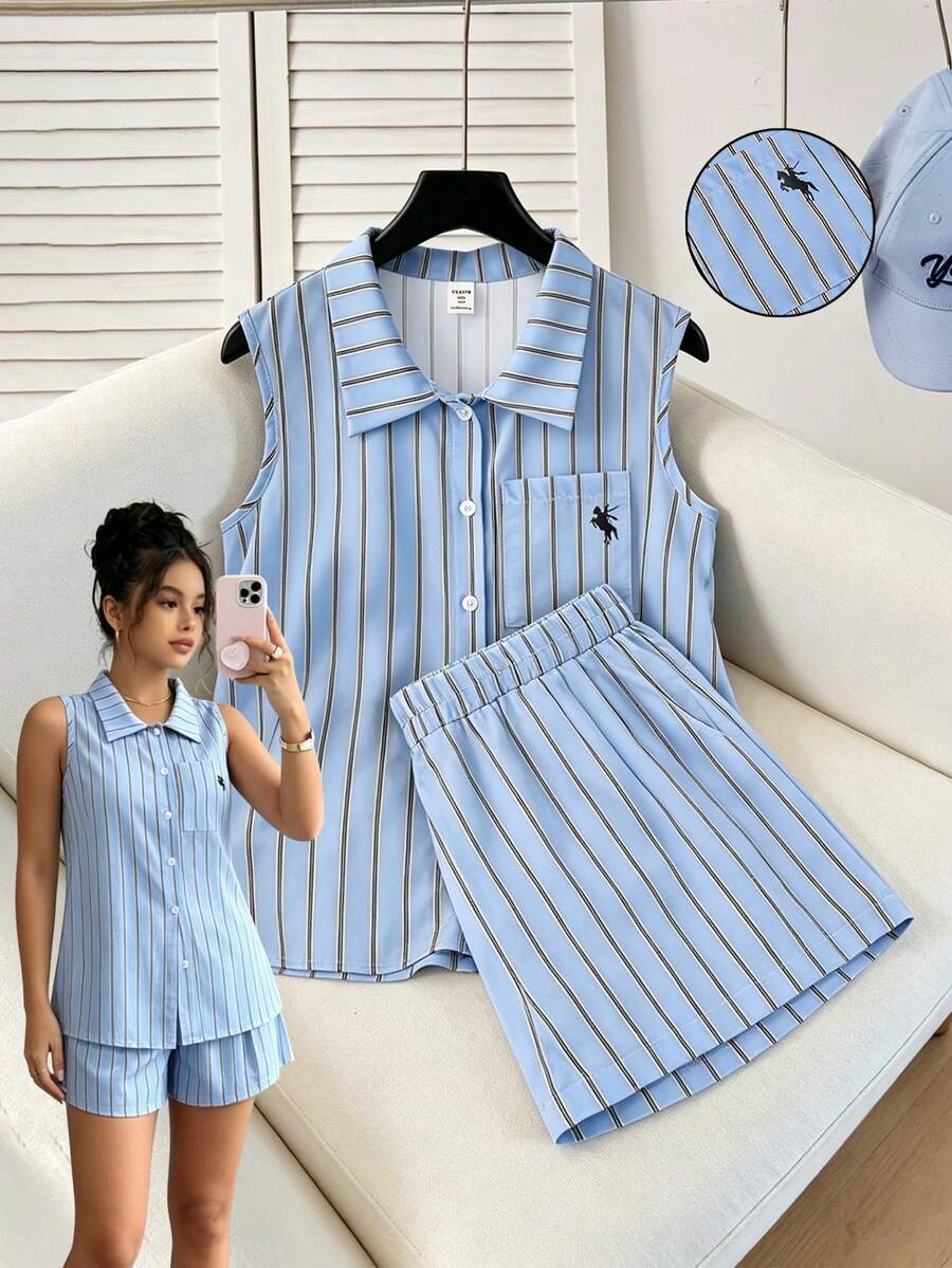 SHEIN Teen Girl Linen Camisole Shorts Set,Sleeveless Shirt Shorts Suit ...