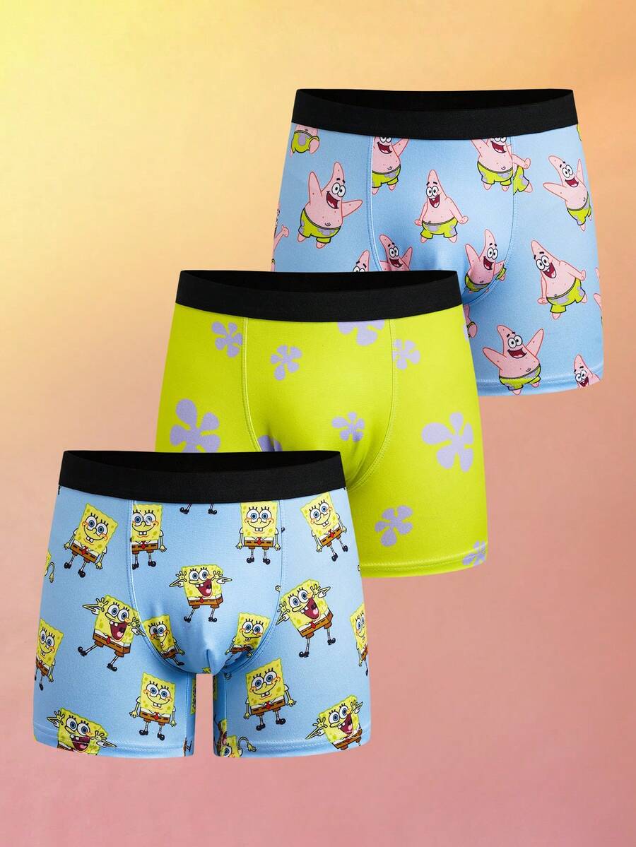 SpongeBob SquarePants | SHEIN 3pcs/Pack Cartoon Print Men's Elastic ...