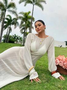Dazy Plus Long Sleeve Fitted Mesh Backless Sexy Casual Swimsuit Cover ...