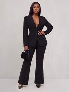 Radiana Plus Size Women's Commuter Style Suit And Flared Pants Set In ...