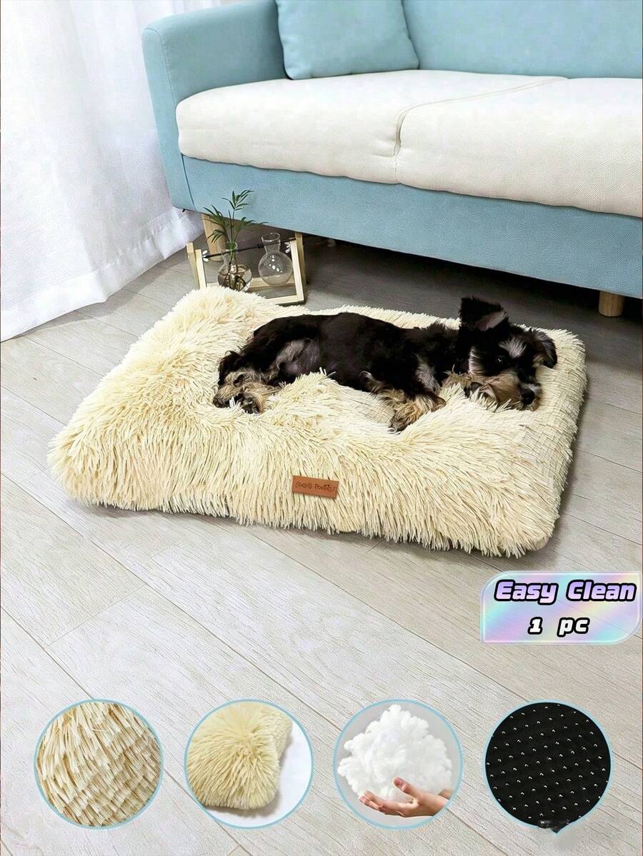 1PC Washable Plush Pet Crate Bed For Dog Anti-Slip Pet Mat Bed For Cat ...