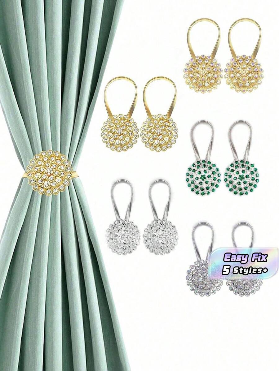 1/2pcs Magnetic Crystal Flower Window Curtain Clip Hooks, Spring Loaded ...
