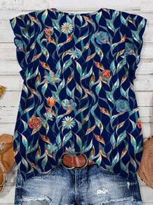 SHEIN LUNE Women's Simple Printed V-Neck Casual Shirt, Suitable For ...