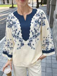 Modelyn Women's White Floral Placement Print Casual Boho Vacation Style ...