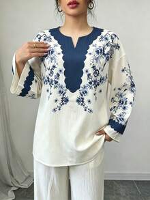 Modelyn Women's White Floral Placement Print Casual Boho Vacation Style ...