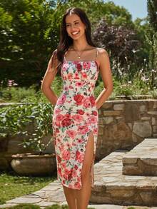 KARISMINA Women's Summer White Floral Allover Rose Print Square Neck ...