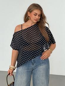 Auralis Elegant 1920s Black And White Polka Dot Chiffon Blouse, Summer ...