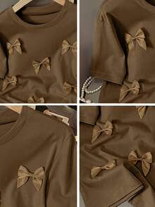 SHEIN Franclia Casual H-Shaped Round Neck 3D Bow Short Sleeve Pink T ...
