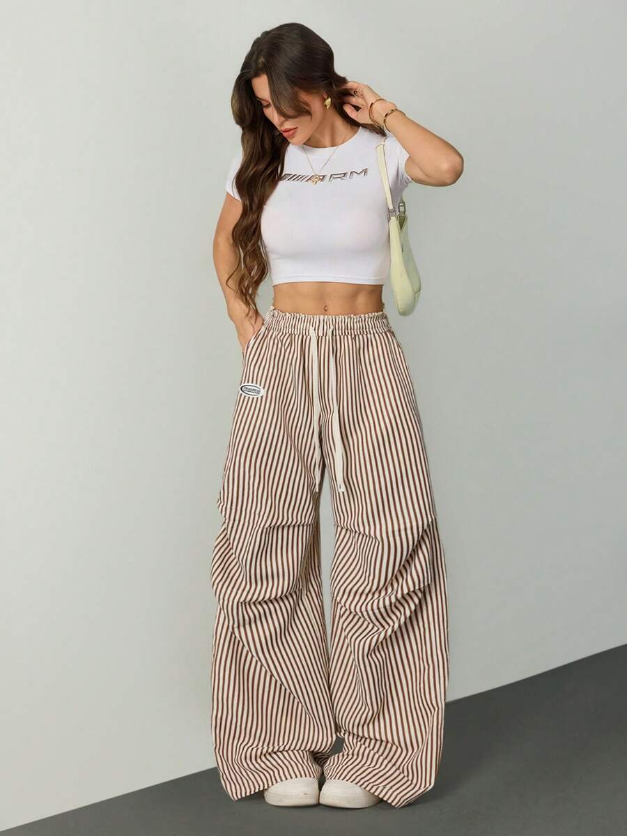 SHEIN Tall Women's Summer Basic Striped Wide Leg Sweatpants | SHEIN USA