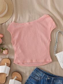 Tween Girls' Pastel Yellow Textured Asymmetric Shoulder Top,Golden ...