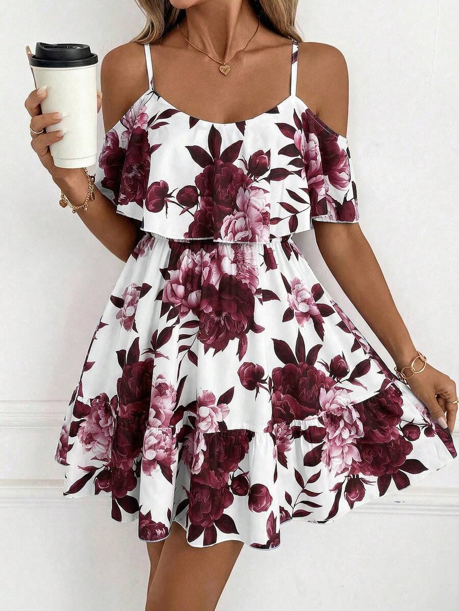 SHEIN Clasi Women's Floral Print Ruched Cami Mini Dress, Fashionable ...