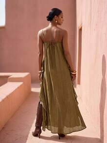 Zivah 2026 Elegant Olive Green Boho Summer Tea Party Dress,Sheer ...