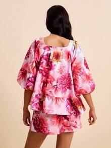 LOTSLUV Women's Pink Floral Watercolor Rose Print 2-Piece Set - Square ...