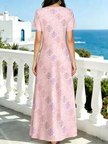 Al Najma Women's Long Ditsy Floral Dress With Damascus Pattern And ...