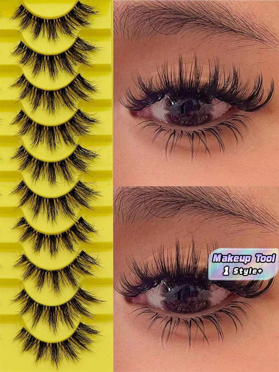 10 Pairs Russian Strip Lashes With Clear Bands D Curl Lash Strips For ...